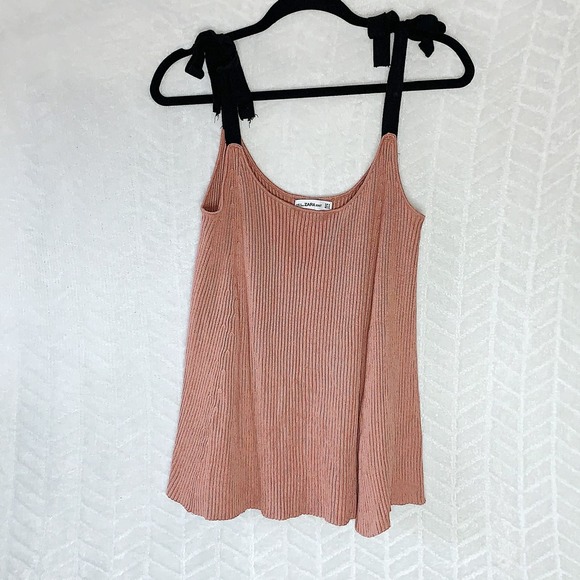 Zara | Tops | Zara Tank Top Bow Tie Pink Ribbed Knit Cami Sleeveless ...